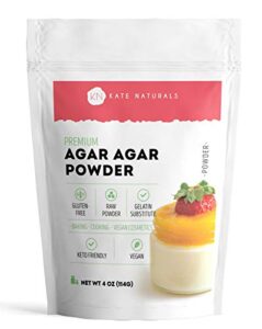 kate naturals agar agar powder for vegans, baking, and petri dishes (4oz). substitute unflavored gelatin powder & thickener for vegan jello & gelatin sheets. keto-friendly, non-gmo & gluten free