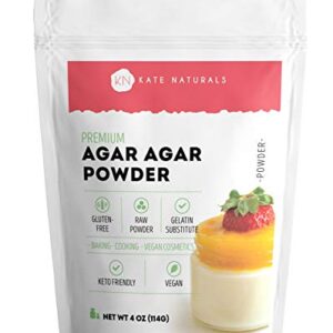 Kate Naturals Agar Agar Powder for Vegans, Baking, and Petri Dishes (4oz). Substitute Unflavored Gelatin Powder & Thickener for Vegan Jello & Gelatin Sheets. Keto-Friendly, Non-GMO & Gluten Free