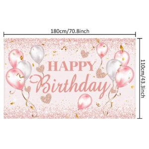 Pink and Rose Gold Happy Birthday Party Decorations Supplies Birthday Party Backdrop for Women and Girls Happy Birthday Banner Baby Shower Sweet 16 Photography Background Photo Booth