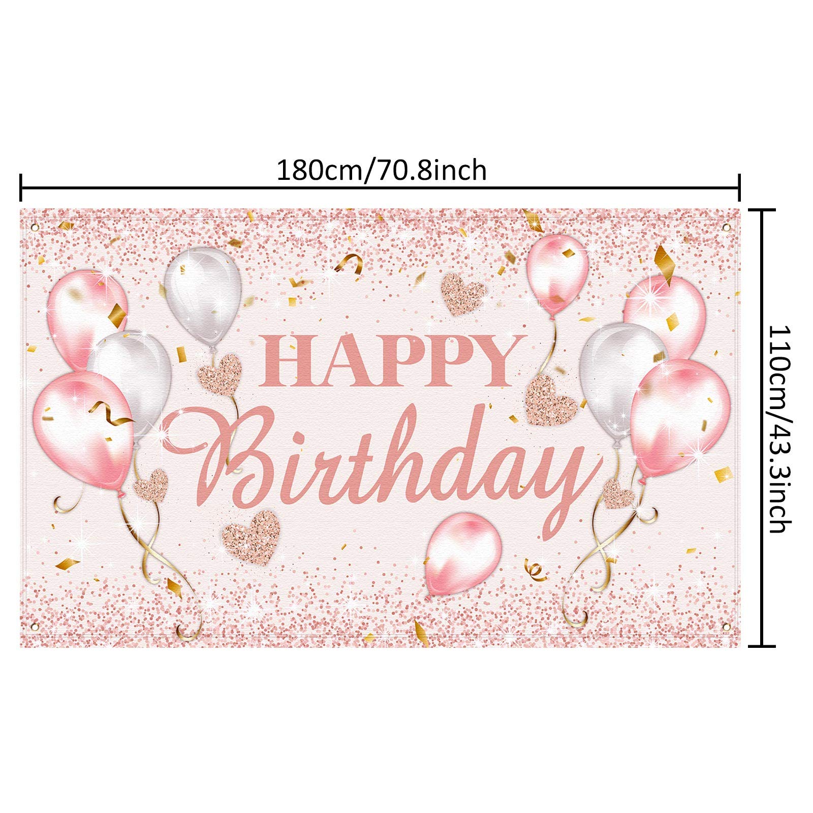 Pink and Rose Gold Happy Birthday Party Decorations Supplies Birthday Party Backdrop for Women and Girls Happy Birthday Banner Baby Shower Sweet 16 Photography Background Photo Booth