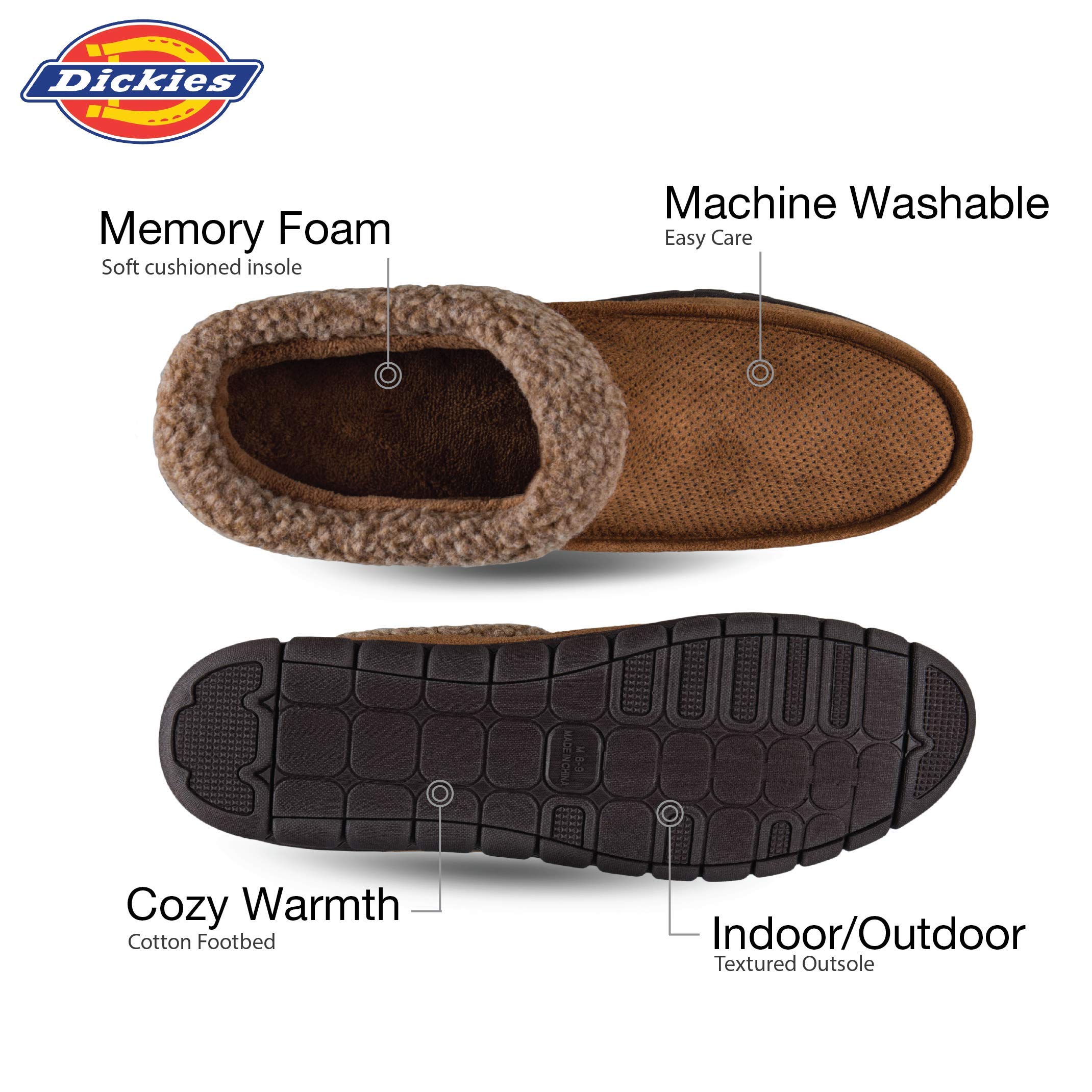 Dickies Men's Open and Closed Back Memory Foam Slippers with Indoor/Outdoor Sole, Medium Tan, Large