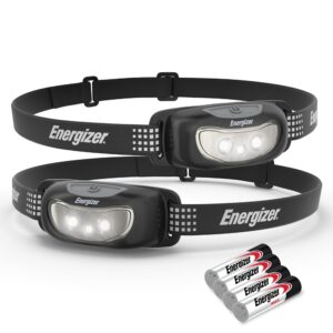 energizer led headlamp (2-pack) universal+, ipx4 water resistant headlamps, high-performance head light for outdoors, camping, running, storm, survival, (batteries included)