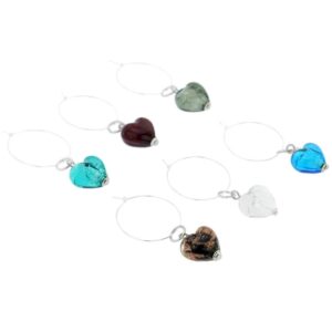 GlassOfVenice Murano Glass Heart Wine Glass Charms Set of 6