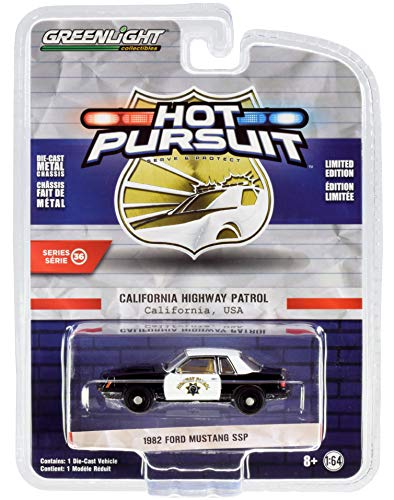 1982 Ford Mustang SSP Black and White CHP California Highway Patrol Hot Pursuit Series 36 1/64 Diecast Model Car by Greenlight 42930 C