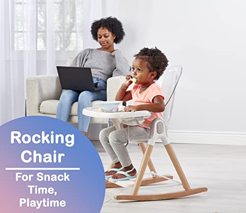 Primo Vista 3-in-1 Convertible High, Toddler, & Rocking Chair, Clear, Transparent Seat, Grows with Child, Modern Style, Adjustable Wooden Legs, Easy to Use, Assemble, Safe & Sturdy, 21.5 x 25 x 40.5"