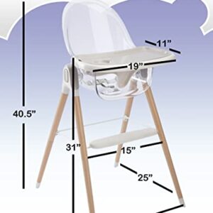 Primo Vista 3-in-1 Convertible High, Toddler, & Rocking Chair, Clear, Transparent Seat, Grows with Child, Modern Style, Adjustable Wooden Legs, Easy to Use, Assemble, Safe & Sturdy, 21.5 x 25 x 40.5"