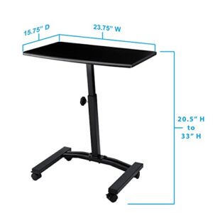 Seville Classics Airlift Height Adjustable Mobile Rolling Laptop Cart Computer Workstation Desk Table for Home, Office, Classroom, Hospital, w/Wheels, Flat (24") (New Model), Black