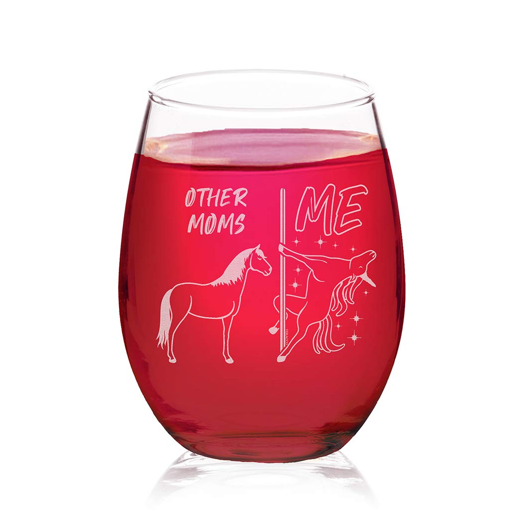 Veracco Other Moms Vs Me Unicorn Funny Birthday Gifts For Her Grandma Stepmom From Daughter Son Wine Lover Party Favor Laser Engraved Stemless Glass (Clear, Glass)