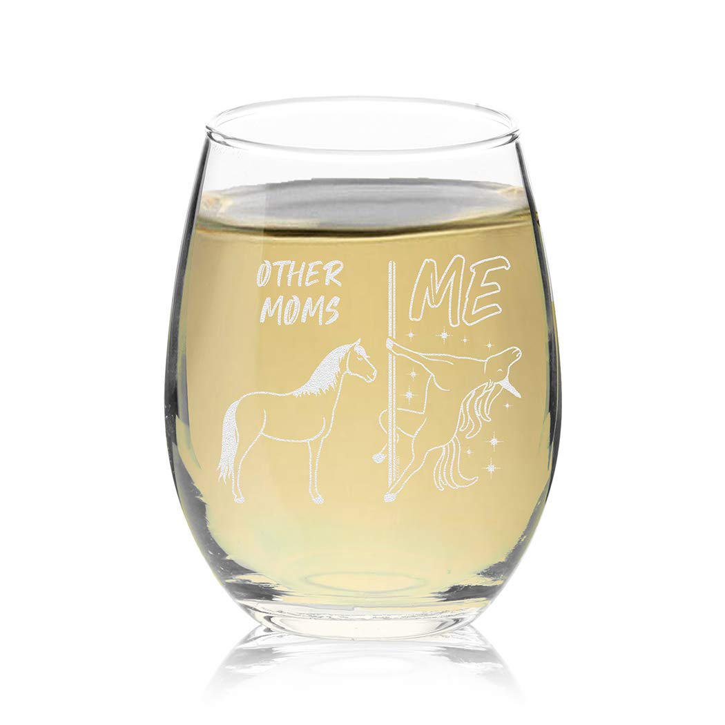 Veracco Other Moms Vs Me Unicorn Funny Birthday Gifts For Her Grandma Stepmom From Daughter Son Wine Lover Party Favor Laser Engraved Stemless Glass (Clear, Glass)