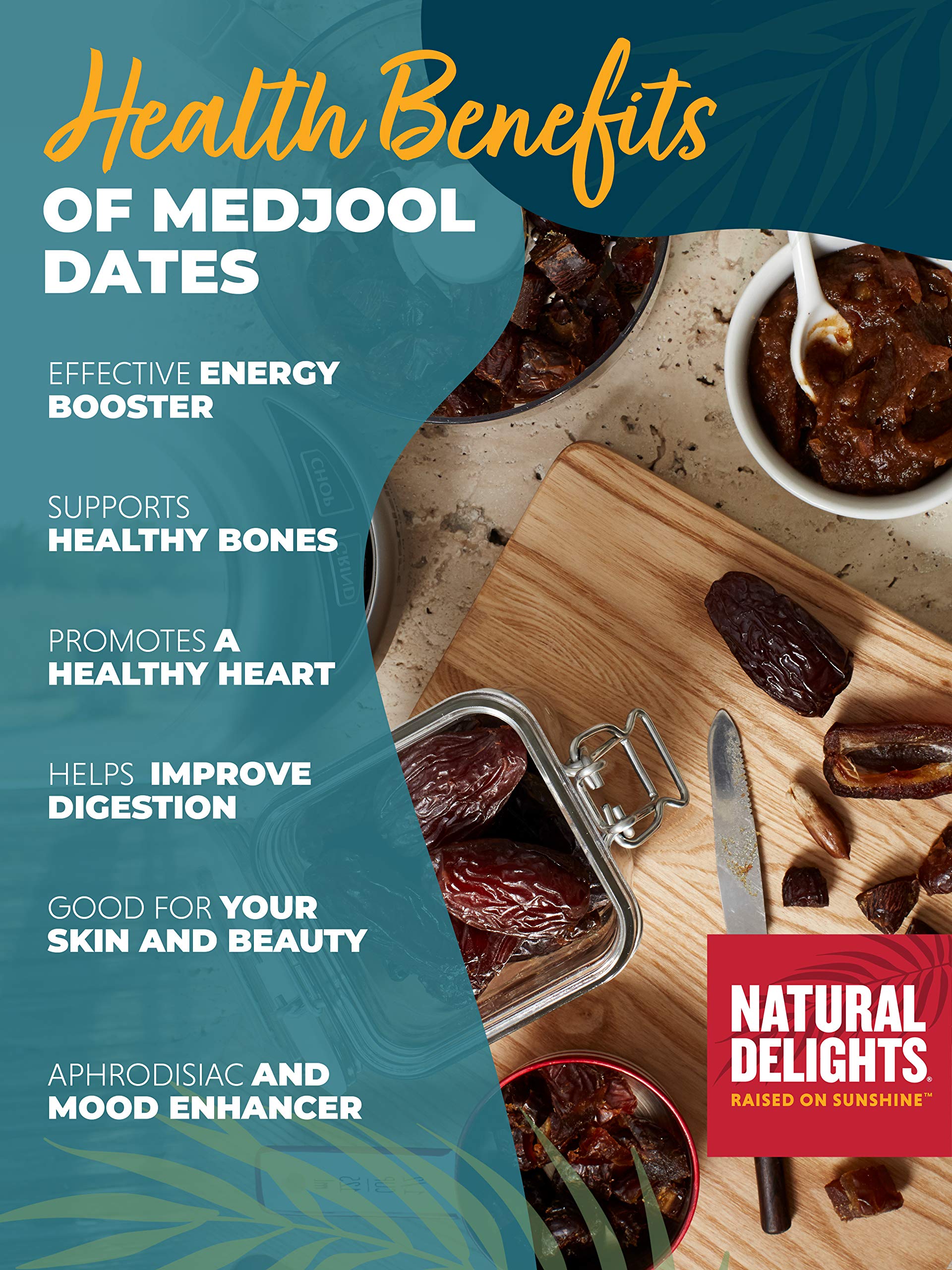 Natural Delights Organic Medjool Dates – Large & Plump USDA Certified , Non-GMO Verified, Good Source of Fiber, Naturally Sweet Fruit Snack, Perfect for On-the-Go - Whole Medjool Dates Organic, 1 lb oz Container