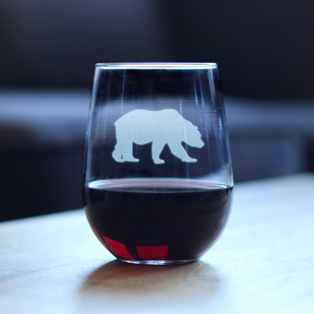 Bear Stemless Wine Glass - Cabin Themed Gifts or Rustic Decor for Women and Men - Engraved Silhouette - Large