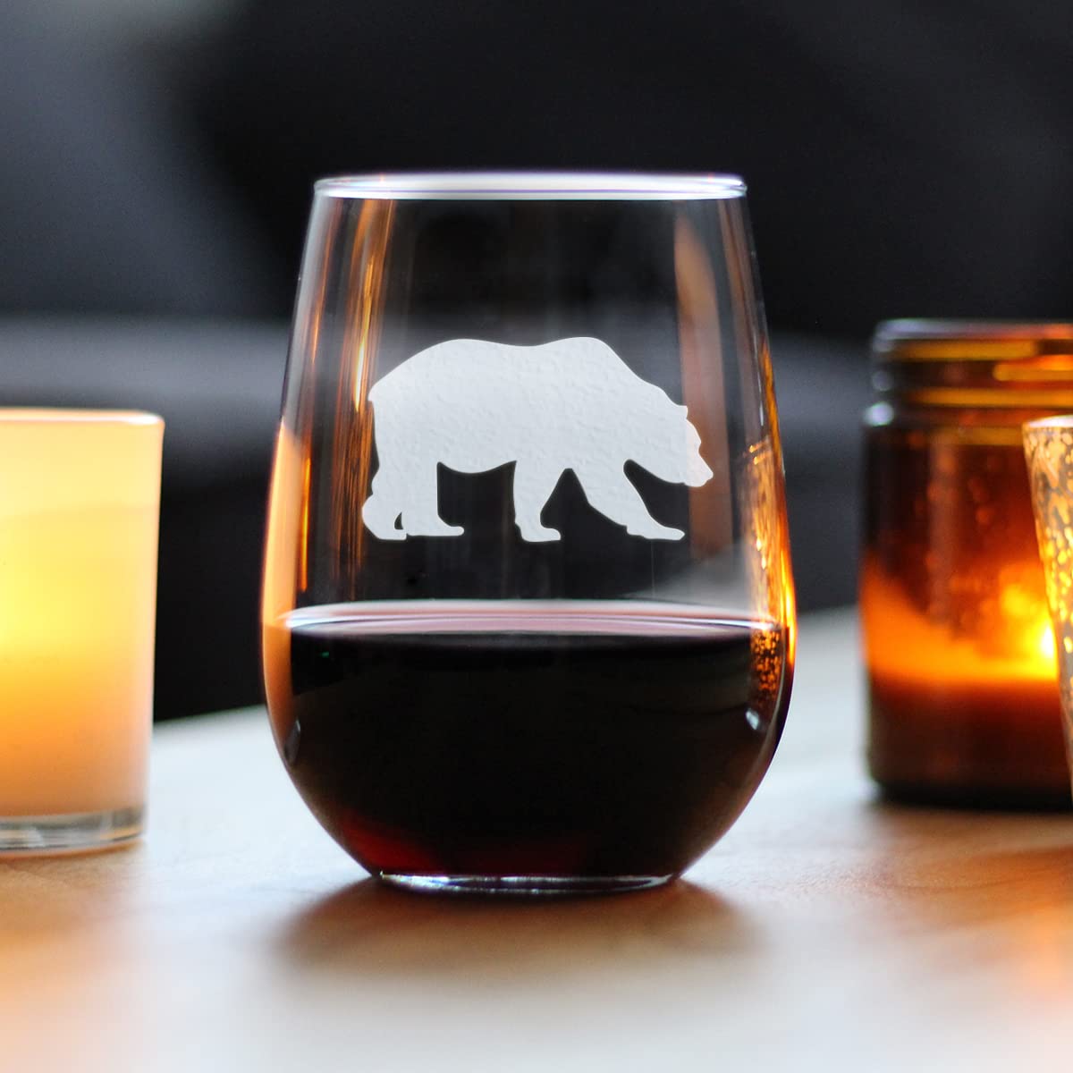 Bear Stemless Wine Glass - Cabin Themed Gifts or Rustic Decor for Women and Men - Engraved Silhouette - Large