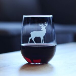 Deer Stemless Wine Glass - Cabin Themed Gifts or Rustic Decor for Women and Men - Engraved Silhouette - Large