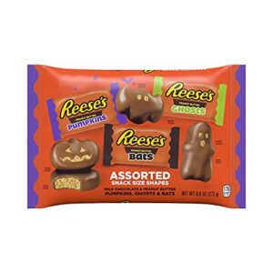 reese's assorted milk chocolate peanut butter snack size shapes candy, halloween, 9.6 oz variety bag