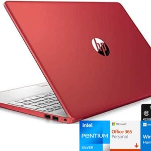 HP Pavilion 15.6" HD Laptop Computer, Intel Pentium Processor, 8GB RAM, 128GB SSD, Webcam, USB-C, HDMI, Ethernet RJ-45, WiFi, Includes 1-Year Microsoft 365, Windows 11 S, Scarlet Red, TiTac Card