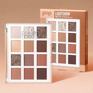 pop beauty lightshow palette basic | eyeshadow palette, 12 shades, multi-textured, richly-pigmented, complementary shades, eye colour, matte, metallic, satin, glitter, unapologetic colour