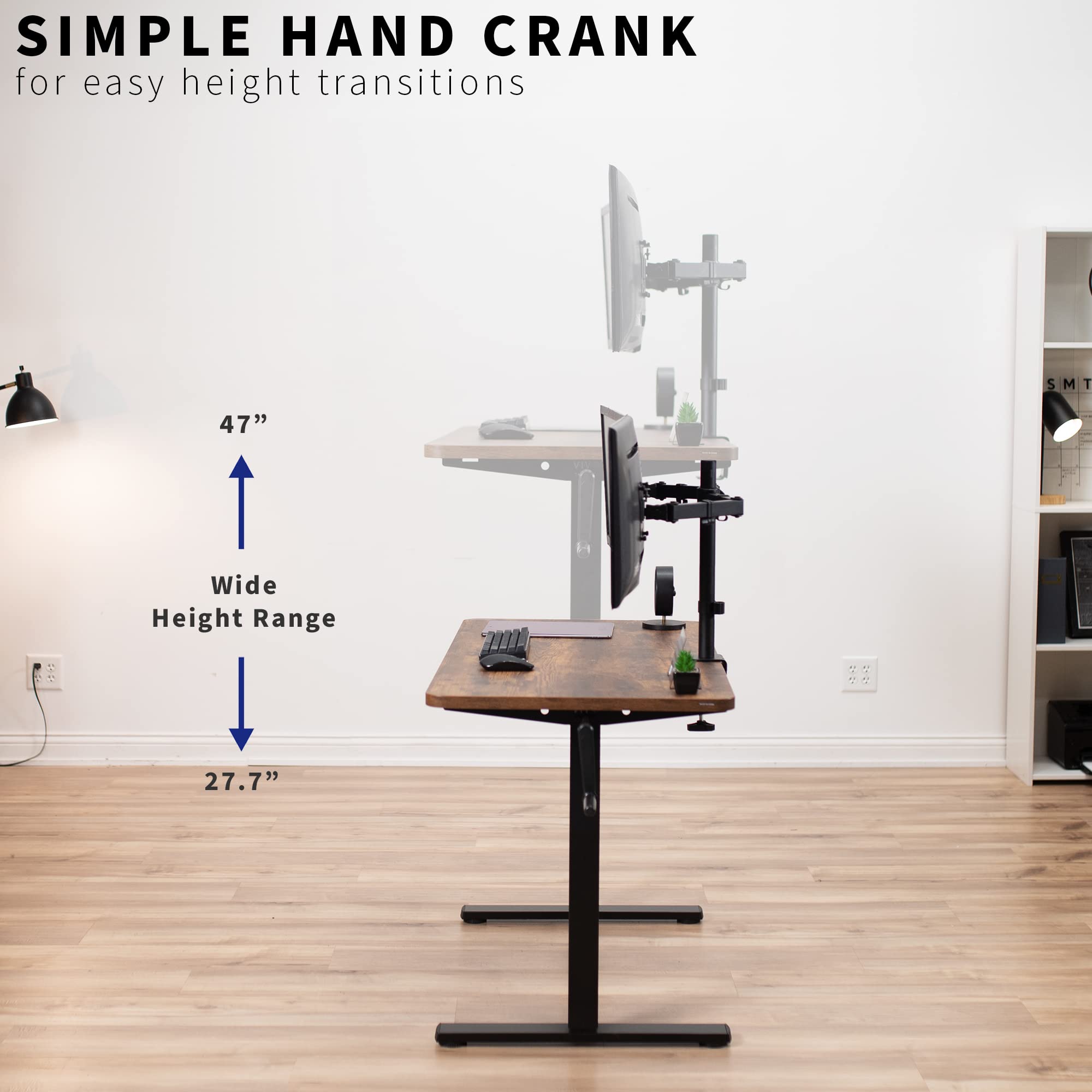 VIVO Compact Hand Crank Stand Up Desk Frame for 33 to 52 inch Table Tops, Ergonomic Standing Height Adjustable Base with Crank Handle, Black, DESK-M051CB