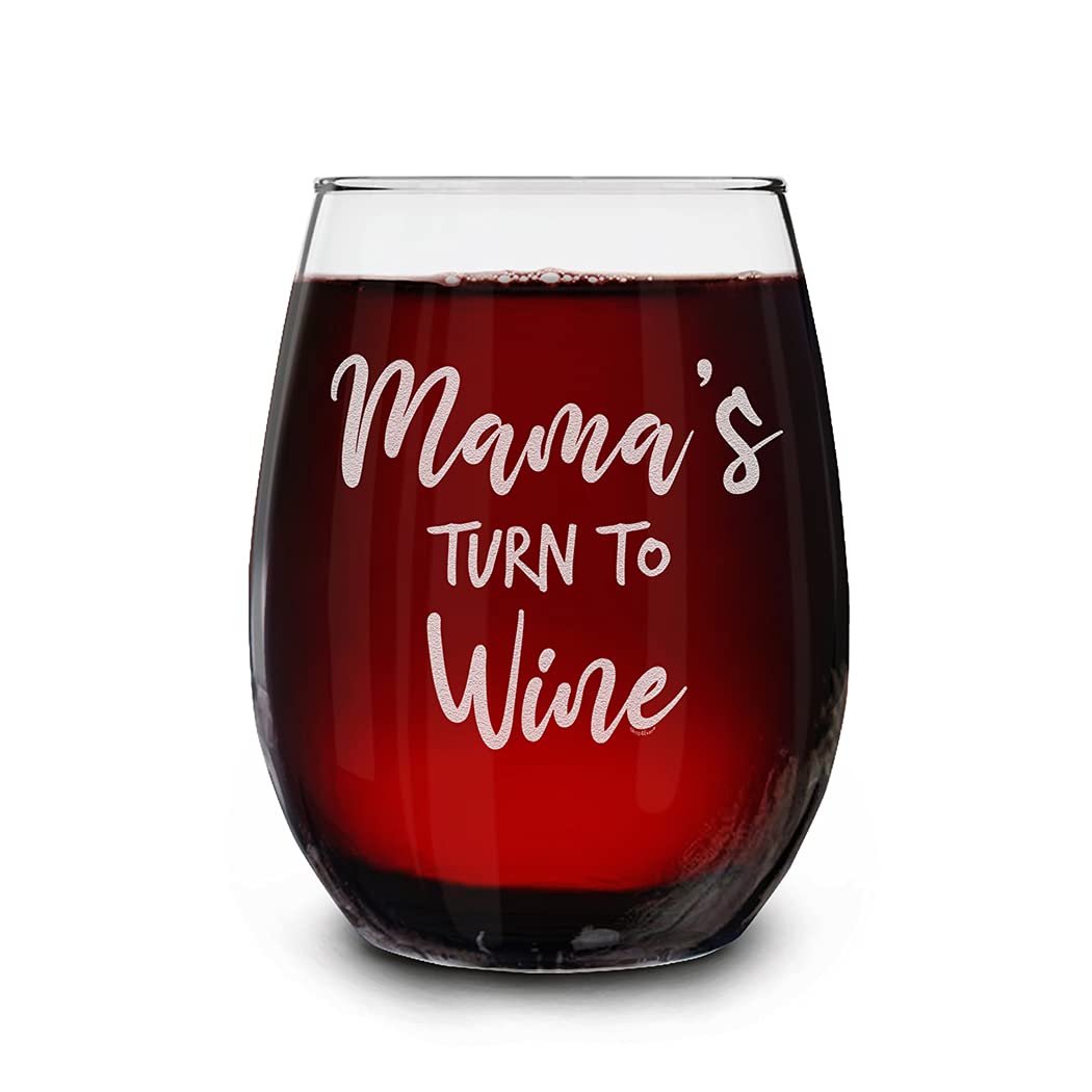 shop4ever Mama's Turn To Wine Engraved Stemless Wine Glass 15 oz. Funny Gift for Mom