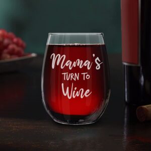 shop4ever Mama's Turn To Wine Engraved Stemless Wine Glass 15 oz. Funny Gift for Mom