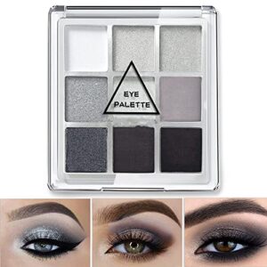 maepeor black grey smokey eyeshadow palette 9 colors cool toned matte glitter eyeshadow palette longlasting waterproof smoky eye shadow for girls and women (set 1, black grey)