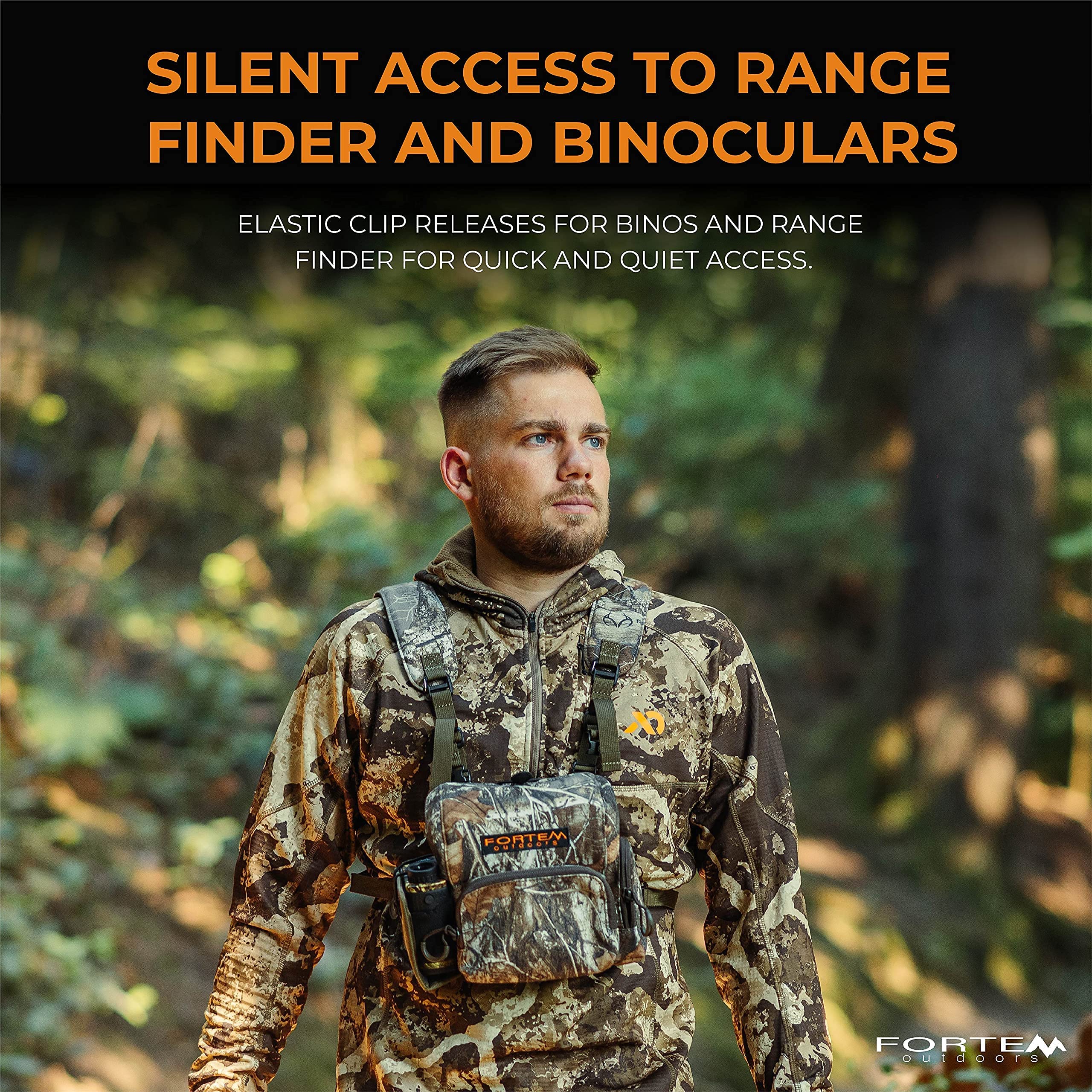 FORTEM OUTDOORS Binocular Harness Chest Pack - Realtree Edge Camo - Premium Hunting Harness & Binocular Case - Hunting Chest Pack, Bino Harness with Rangefinder Pouch, Hunting Chest Rig