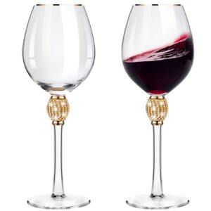 patelai 2 pieces rhinestone red wine valentine's day glass with rim tulip shaped diamond wine glasses long stem glassware for wedding, parties, anniversary