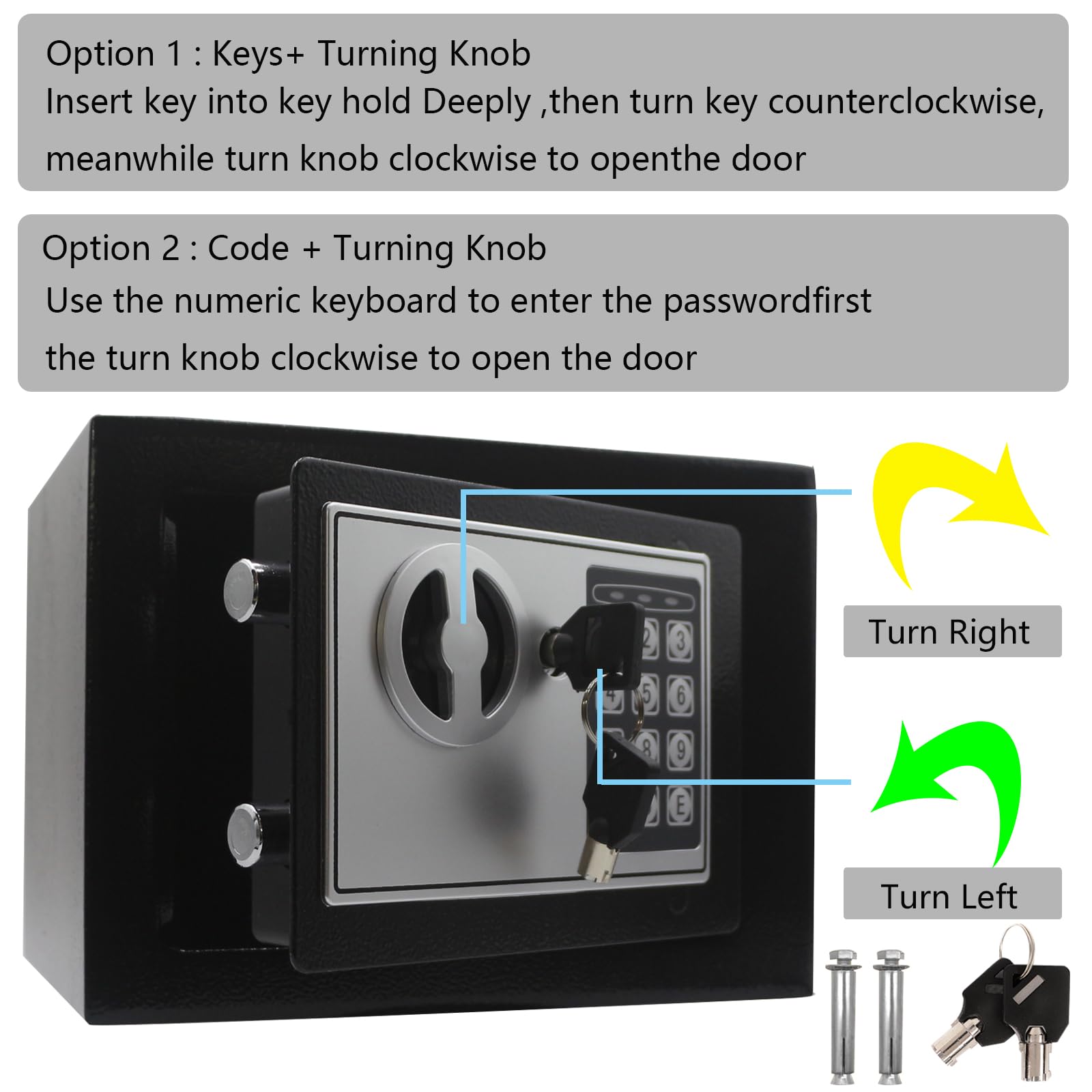 Heroecol Key and Electronic Security Safe Box Digital Deposit Box for Home Office Hotel Business Lock Box for Cash Jewelry Storage (Black, 0.17 Cubic Feet)