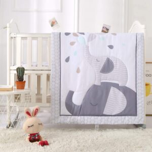 wowelife gray crib bedding set, premium 3-piece baby bedding set elephant,crib bedding set for baby, breathable and soft for boy and girl