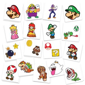 Mario Party Supply Temporary Tattoos | Pack of 34 | MADE IN THE USA | Skin Safe | Party Supplies & Favors | Removable