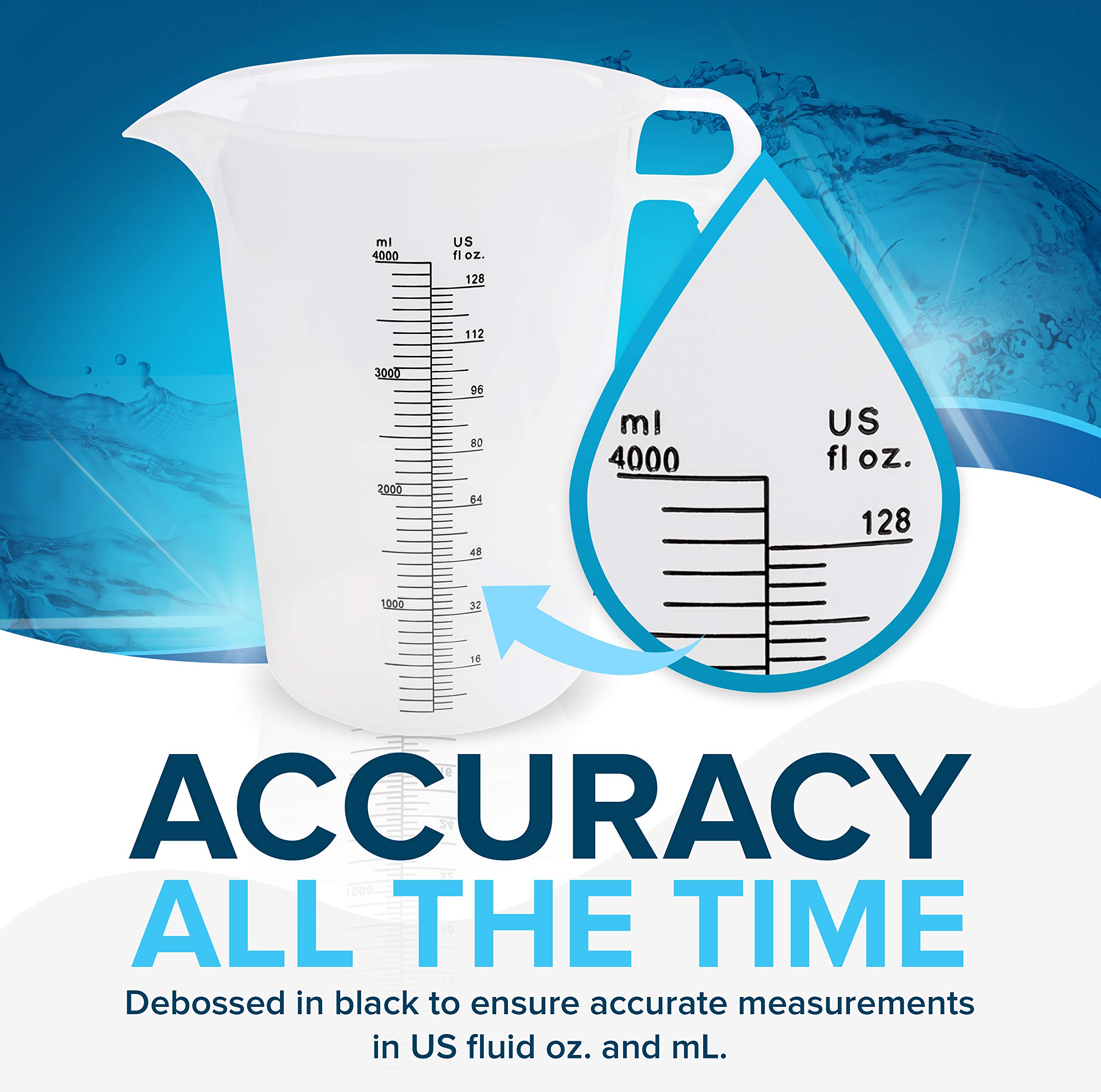 ACCUPOUR 32oz (1 quart) Measuring Pitcher, Plastic, Multipurpose - Great for Chemicals, Oil, Pool and Lawn - Ounce (oz) and Milliliter (mL) Increments (1000 mL)