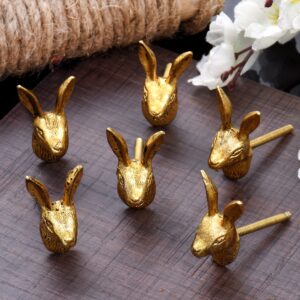 indianshelf pack of 6 dresser knobs kids- gold nursery drawer handles- rabbit cute knobs-aluminium decorative knobs for cabinets- knobs for dresser drawers- bunny easter decor