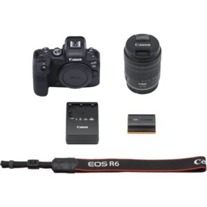 Canon EOS R6 Mirrorless Digital Camera with 24-105mm f/4-7.1 Lens (4082C022) + 4K Monitor + Pro Headphones + Pro Mic + 2 x 64GB Memory Card + Case + Corel Photo Software + Pro Tripod + More (Renewed)