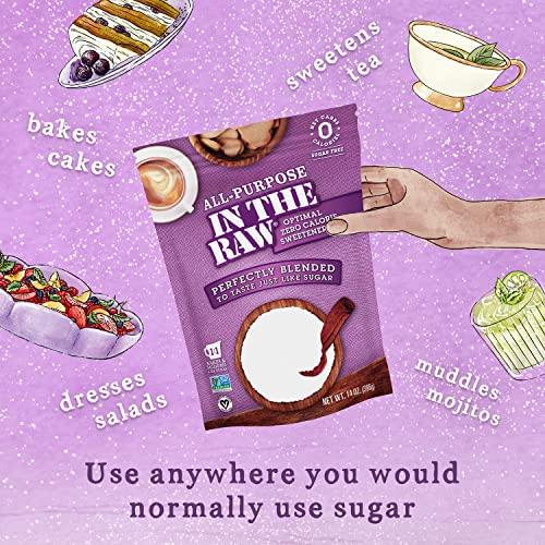 All-Purpose In The Raw Nature’s Zero Calorie Sweetener, Sugar Free Substitute Baking, Coffee, Stevia, Monk Fruit, Allulose, Erythritol Blend, Keto, Low Carb, Vegan, Gluten Free, 14 Oz (Pack of 1)