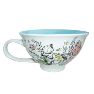 silver buffalo disney alice in wonderland sketch scene ceramic teacup and saucer plate, 12 ounces