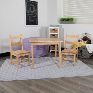 Flash Furniture Kyndl Kids Solid Hardwood Table and Chair Set for Playroom, Bedroom, Kitchen - 3 Piece Set - Natural