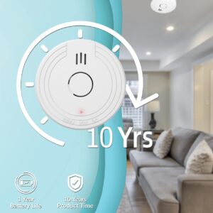 Ecoey Smoke Alarm Fire Detector, Battery Included Photoelectric Smoke Detector with Test Button and Low Battery Signal, Small Fire Alarm for Home, Bedroom FJ136GB, 6 Packs