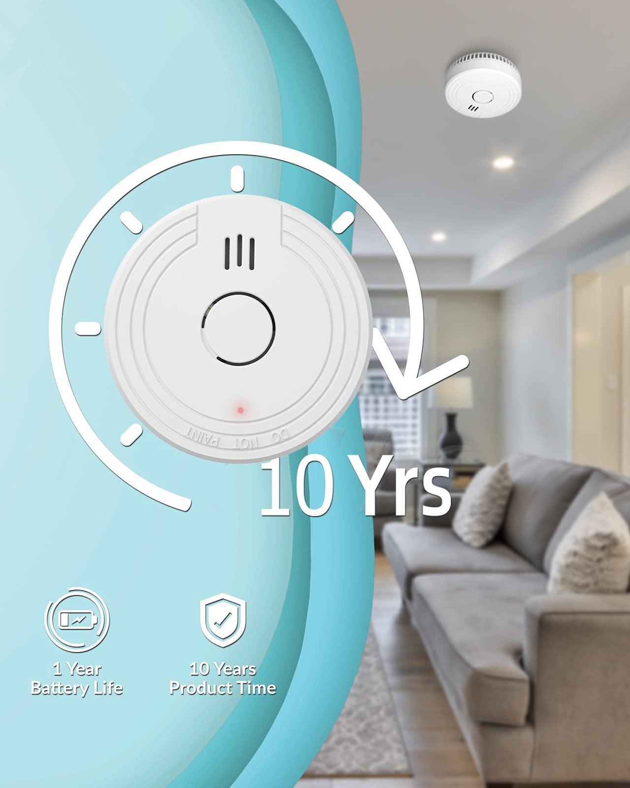 Ecoey Smoke Alarm Fire Detector, Battery Included Photoelectric Smoke Detector with Test Button and Low Battery Signal, Small Fire Alarm for Home, Bedroom FJ136GB, 6 Packs