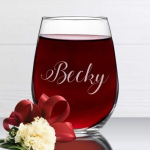 Custom Personalized 15oz Stemless Wine Glass - Customized With Any Name