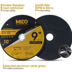 MIDO Professional Abrasive 10 Pack Cut Off Wheels 9 Inch Cutting Wheel 9” x .075” x 7/8” Metal&Stainless Steel Cutting Disc Fit for Angle Grinder