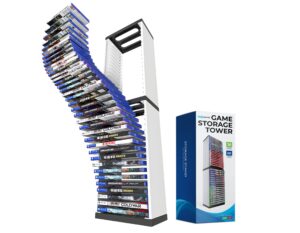 skywin ps5 game holder and video game storage organizer (white) - 36 cd storage disk tower for ps5 dvd storage