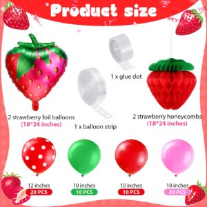 Strawberry Birthday Party Decorations Strawberry Party Balloons Arch Garland Decorations Paper Honeycomb Ball Baby Shower Foil Balloon Decoration Kit for Party (Red, Pink, Green)