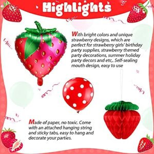 Strawberry Birthday Party Decorations Strawberry Party Balloons Arch Garland Decorations Paper Honeycomb Ball Baby Shower Foil Balloon Decoration Kit for Party (Red, Pink, Green)