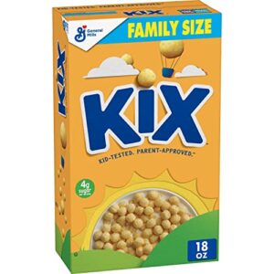 kix whole grain breakfast cereal, crispy corn cereal puffs, family size, 18 oz