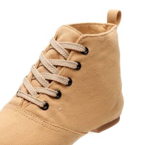 TINRYMX Canvas Lace Up Dance Shoes Split Sole Ballroom Jazz Modern Dance Boots for Women,Light tan,8.5 US