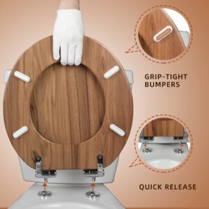 Round Toilet Seat Molded Wood Toilet Seat with Quietly Close and Quick Release Hinges, Easy to Install also Easy to Clean by Angol Shiold (Round, Natural)