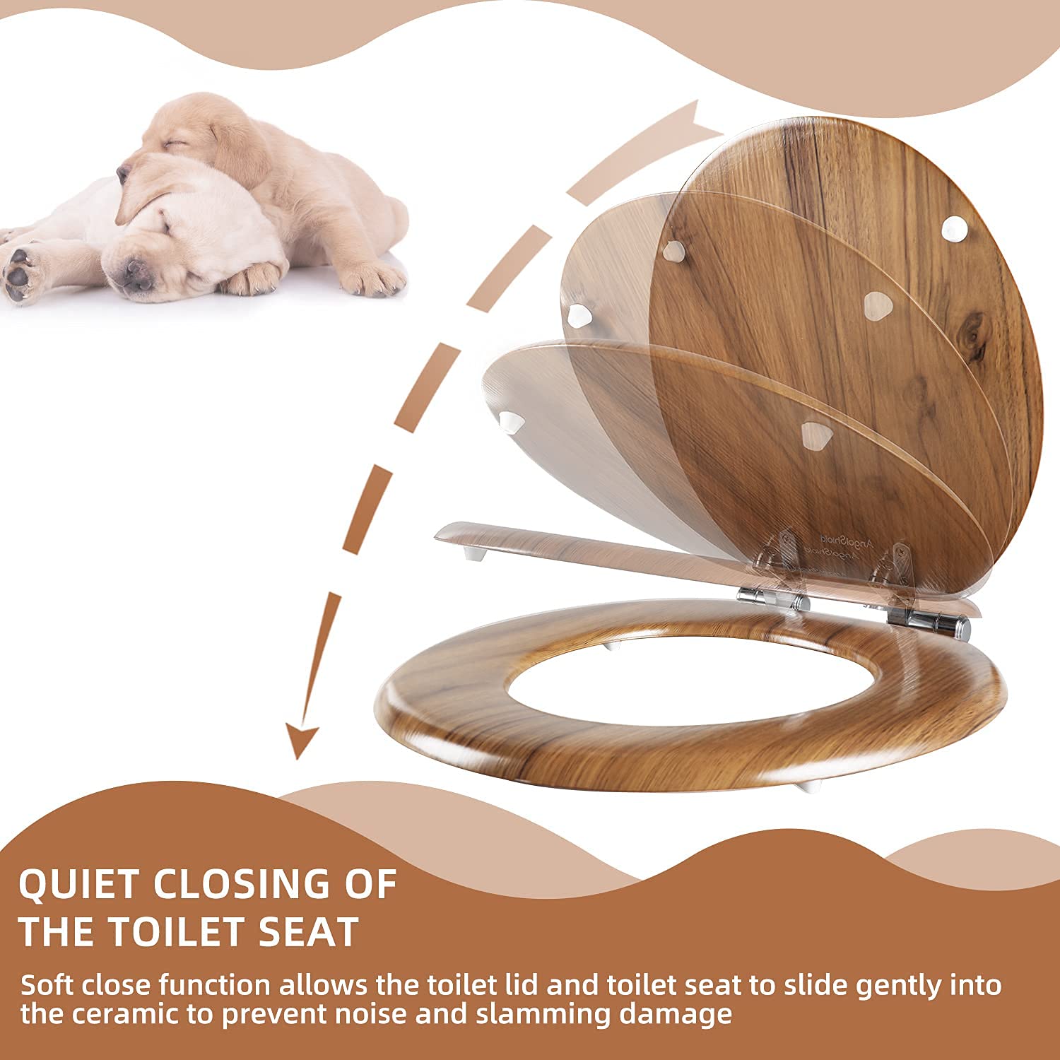 Round Toilet Seat Molded Wood Toilet Seat with Quietly Close and Quick Release Hinges, Easy to Install also Easy to Clean by Angol Shiold (Round, Natural)