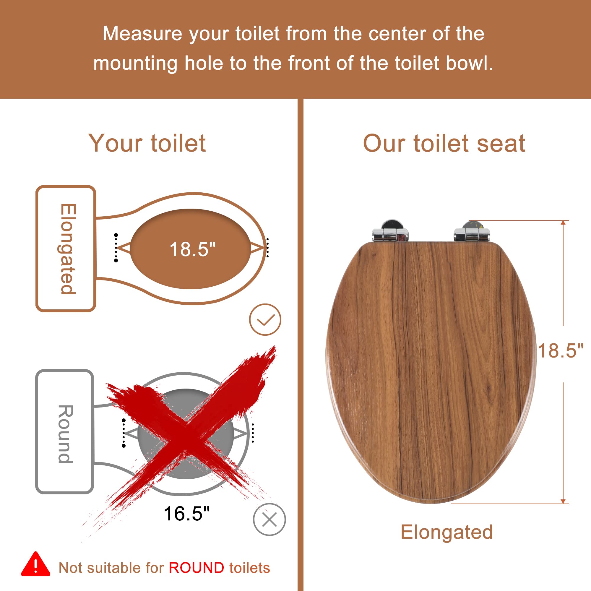 Elongated Toilet Seat Molded Wood Toilet Seat with Quietly Close and Quick Release Hinges, Easy to Install also Easy to Clean by Angol Shiold (Elongated, Natural)