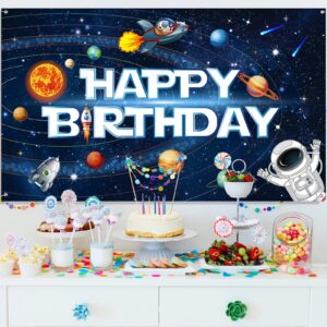 Outer Space Happy Birthday Decorations Solar System Banner Large Happy Birthday Outer Space Poster Background for Kids Boys Space Birthday Planets Party Educational Supplies, 72.8 x 43.3 Inches