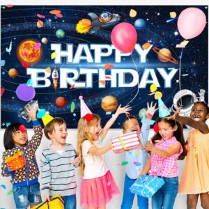 Outer Space Happy Birthday Decorations Solar System Banner Large Happy Birthday Outer Space Poster Background for Kids Boys Space Birthday Planets Party Educational Supplies, 72.8 x 43.3 Inches