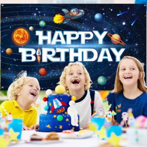 Outer Space Happy Birthday Decorations Solar System Banner Large Happy Birthday Outer Space Poster Background for Kids Boys Space Birthday Planets Party Educational Supplies, 72.8 x 43.3 Inches